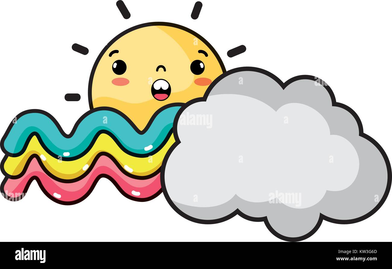 surprised sun with cloud and rainbow weather vector illustration Stock ...