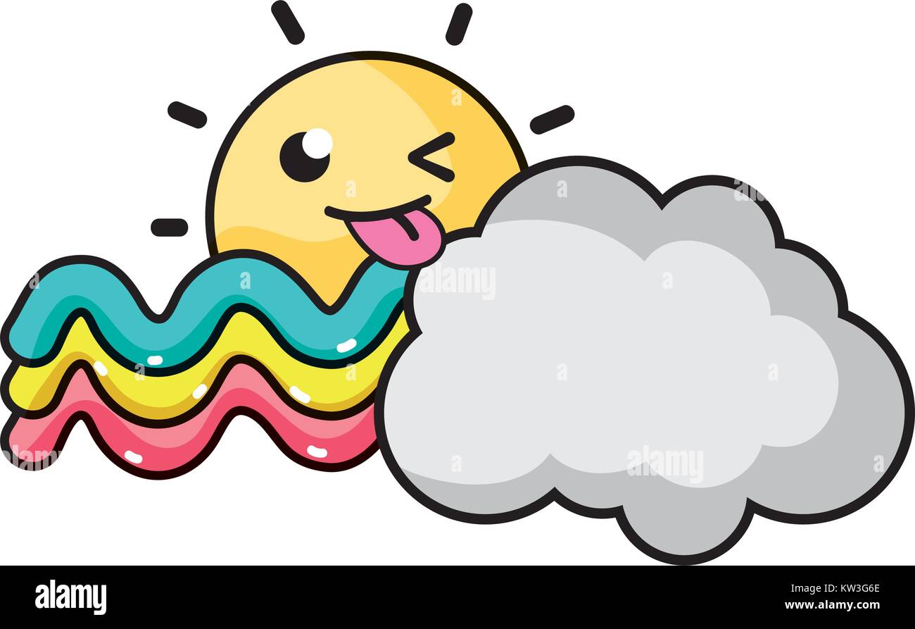 funny sun with cloud and rainbow weather vector illustration Stock ...