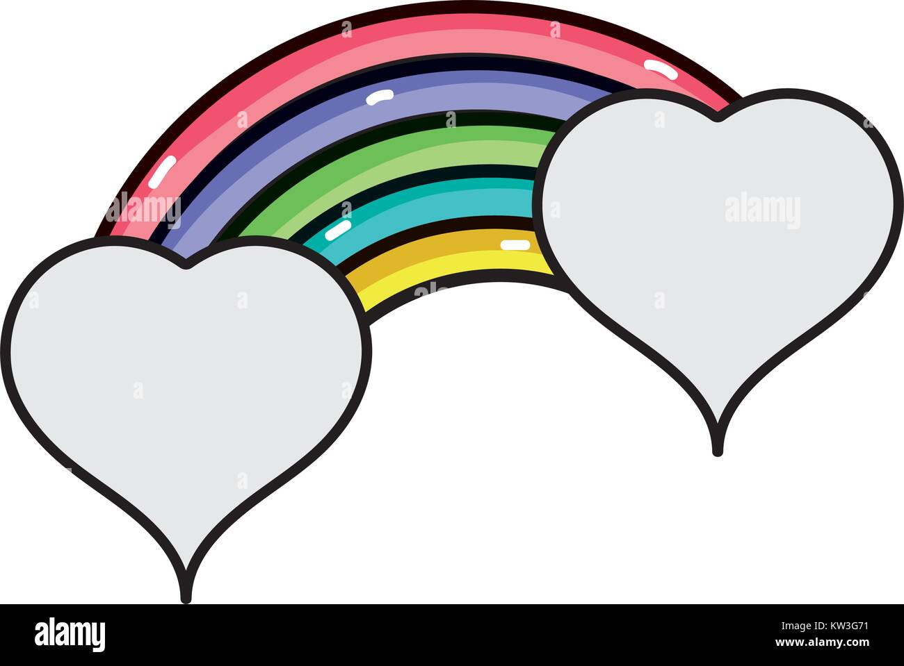 bright rainbow with clouds in heart shapes vector illustration Stock ...