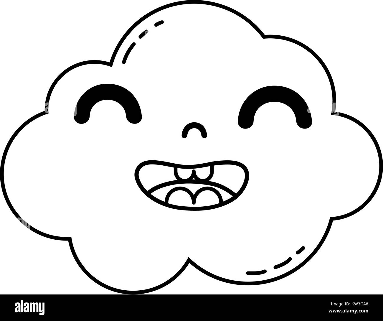 line happy and cute cloud kawaii weather vector illustration Stock ...