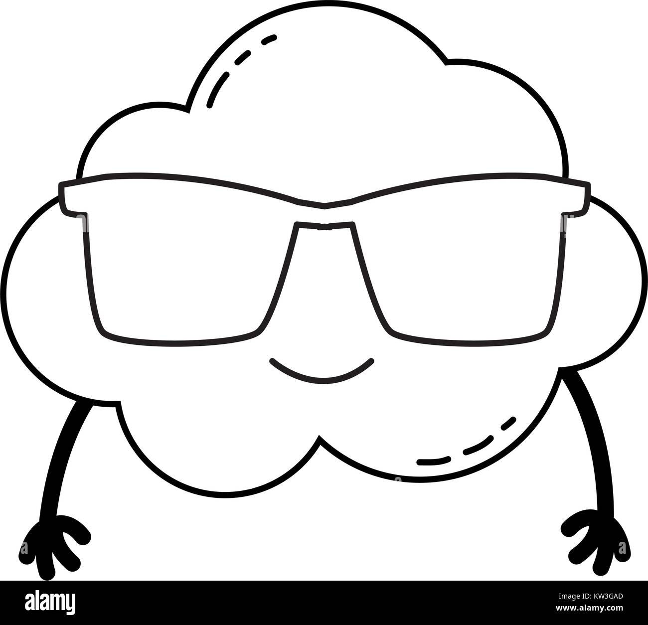 line happy and cute cloud kawaii weather with sunglasses vector ...