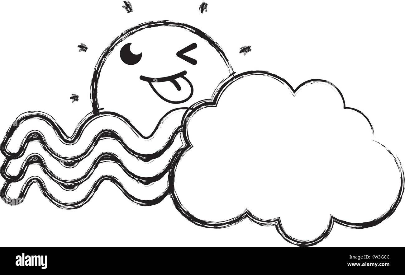 figure funny sun with cloud and rainbow weather vector illustration ...