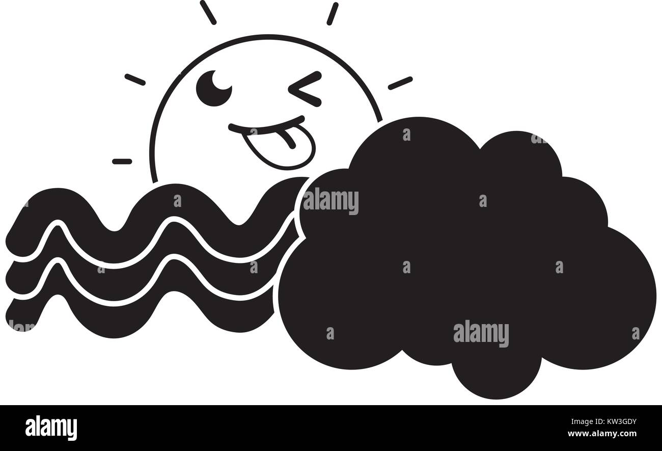 contour funny sun with cloud and rainbow weather vector illustration ...