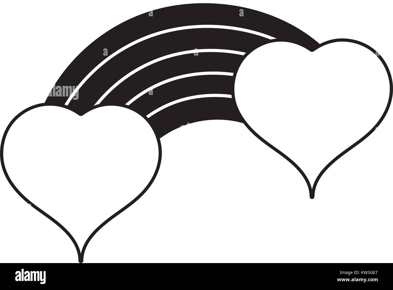 contour bright rainbow with clouds in heart shapes vector illustration ...