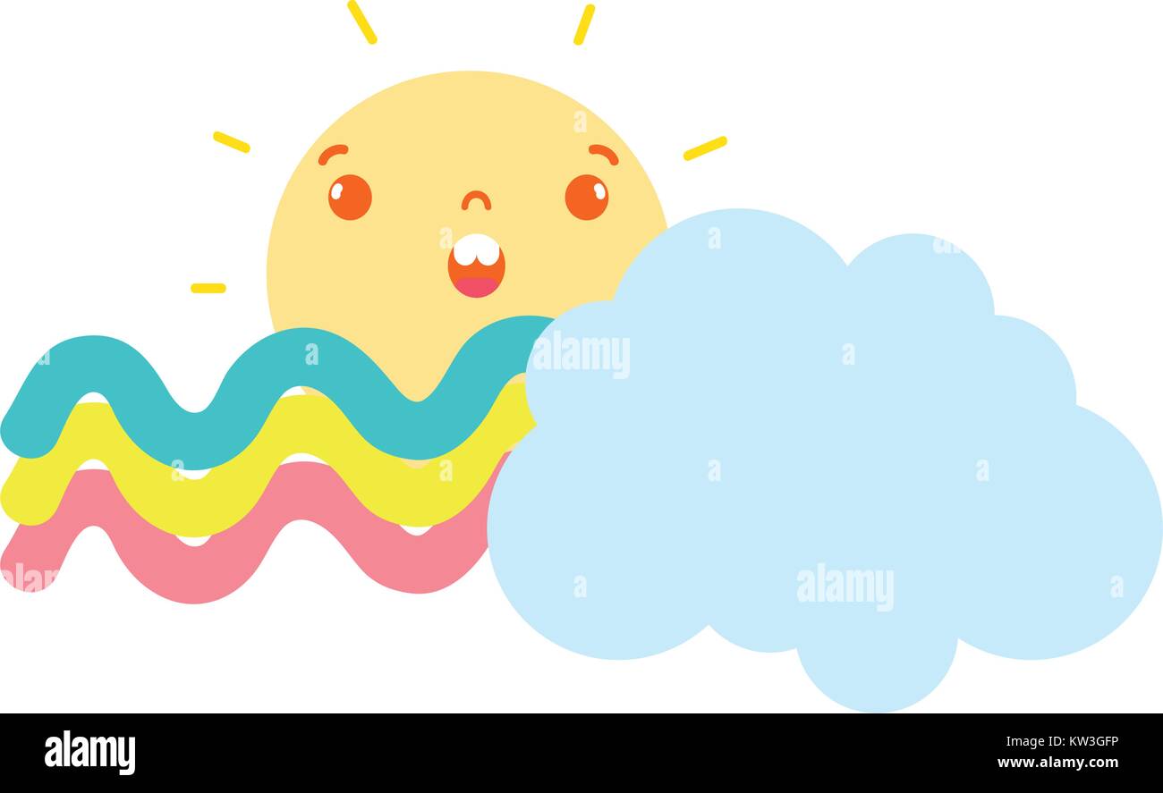 colorful surprised sun with cloud and rainbow weather vector ...