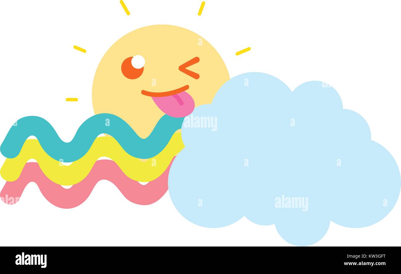 colorful funny sun with cloud and rainbow weather vector illustration ...