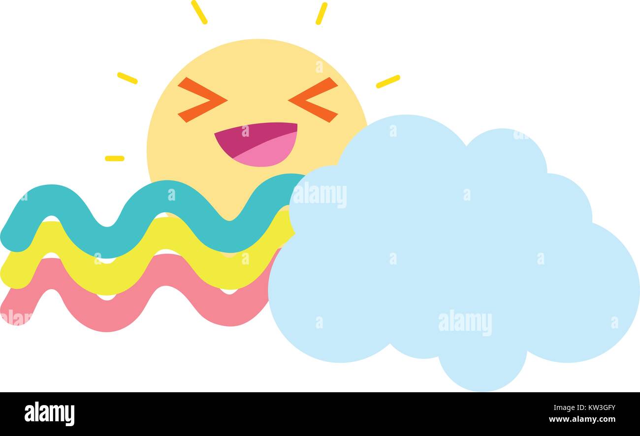 colorful happy sun with cloud and rainbow weather vector illustration ...