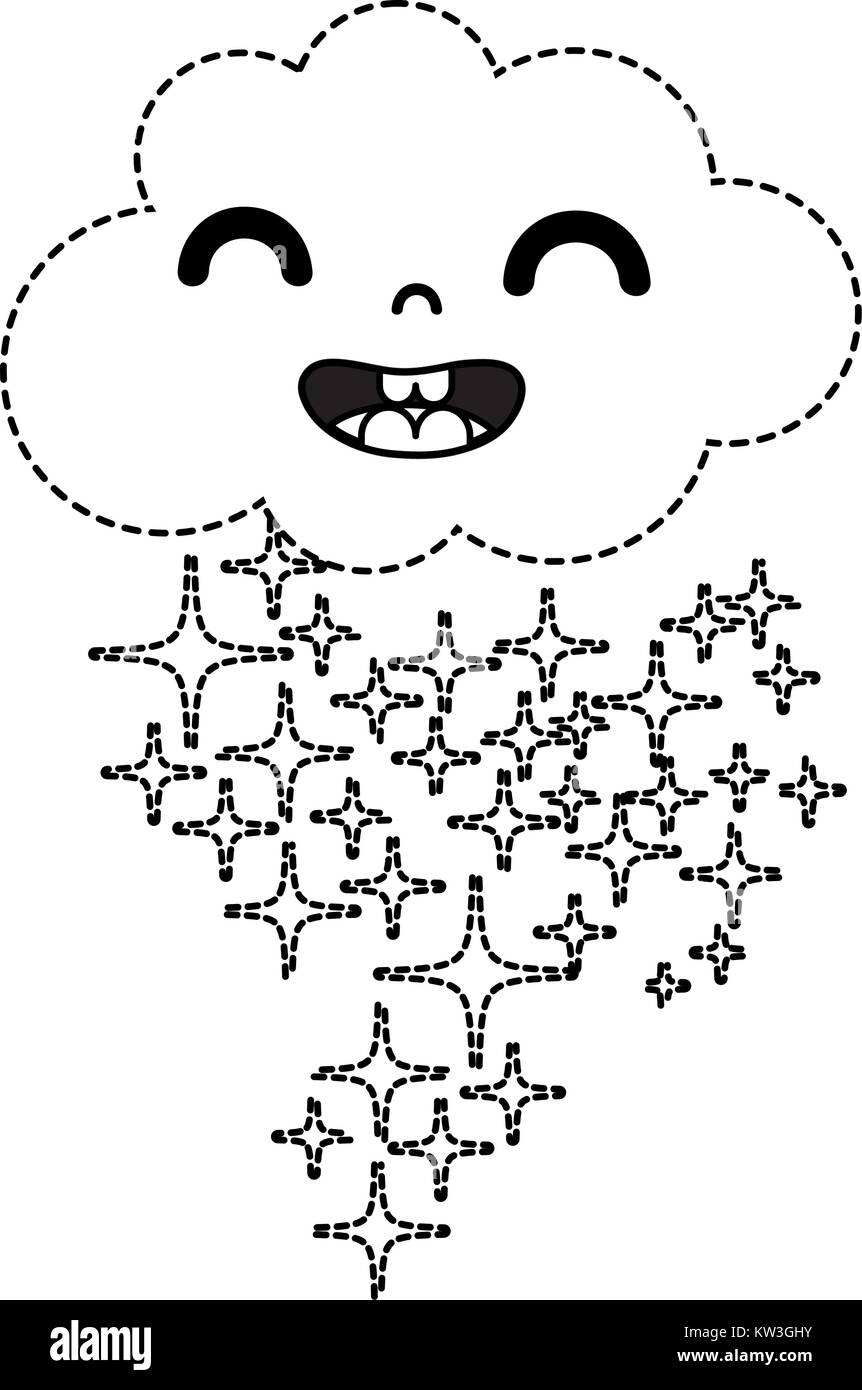 dotted shape happy cloud kawaii with stars design vector illustration ...