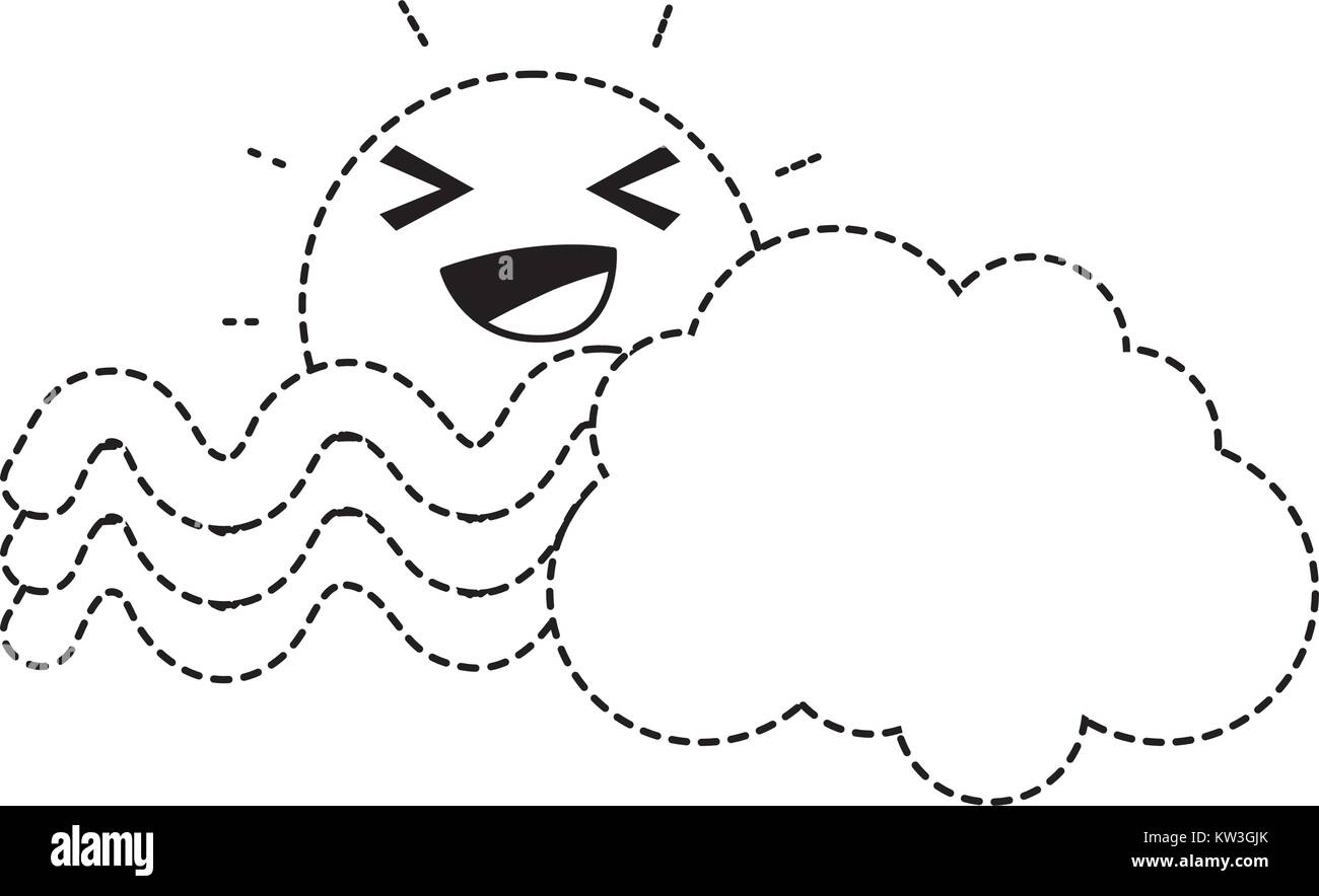 dotted shape happy sun with cloud and rainbow weather vector ...