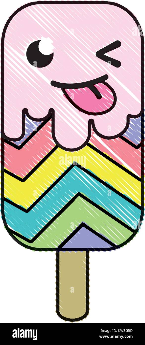 grated funny and sweet ice lolly and rainbow kawaii vector illustration ...