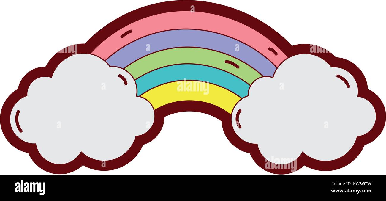 line color bright rainbow in the sky with clouds design vector ...