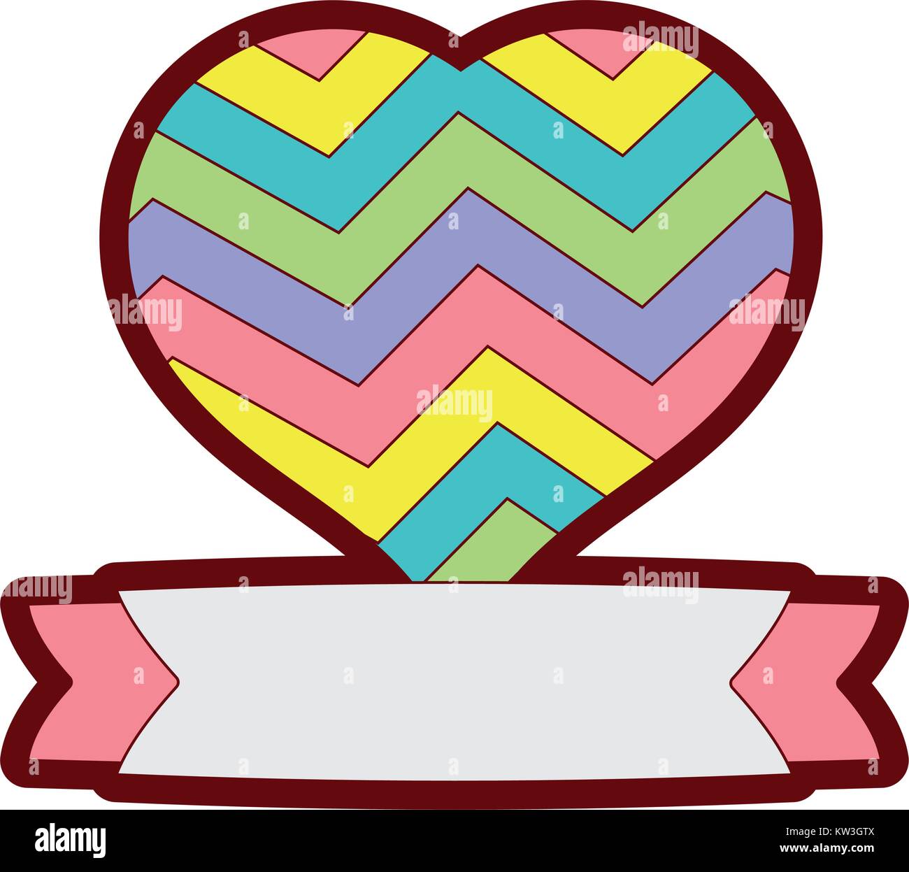 line color heart symbol of love with ribbon design vector illustration ...