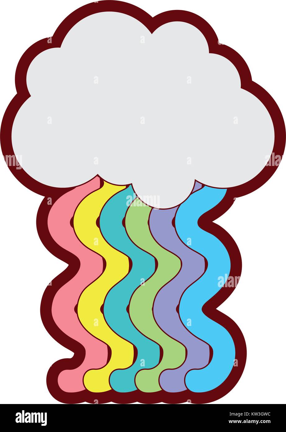 line color cloud with bright rainbow with sky design vector ...