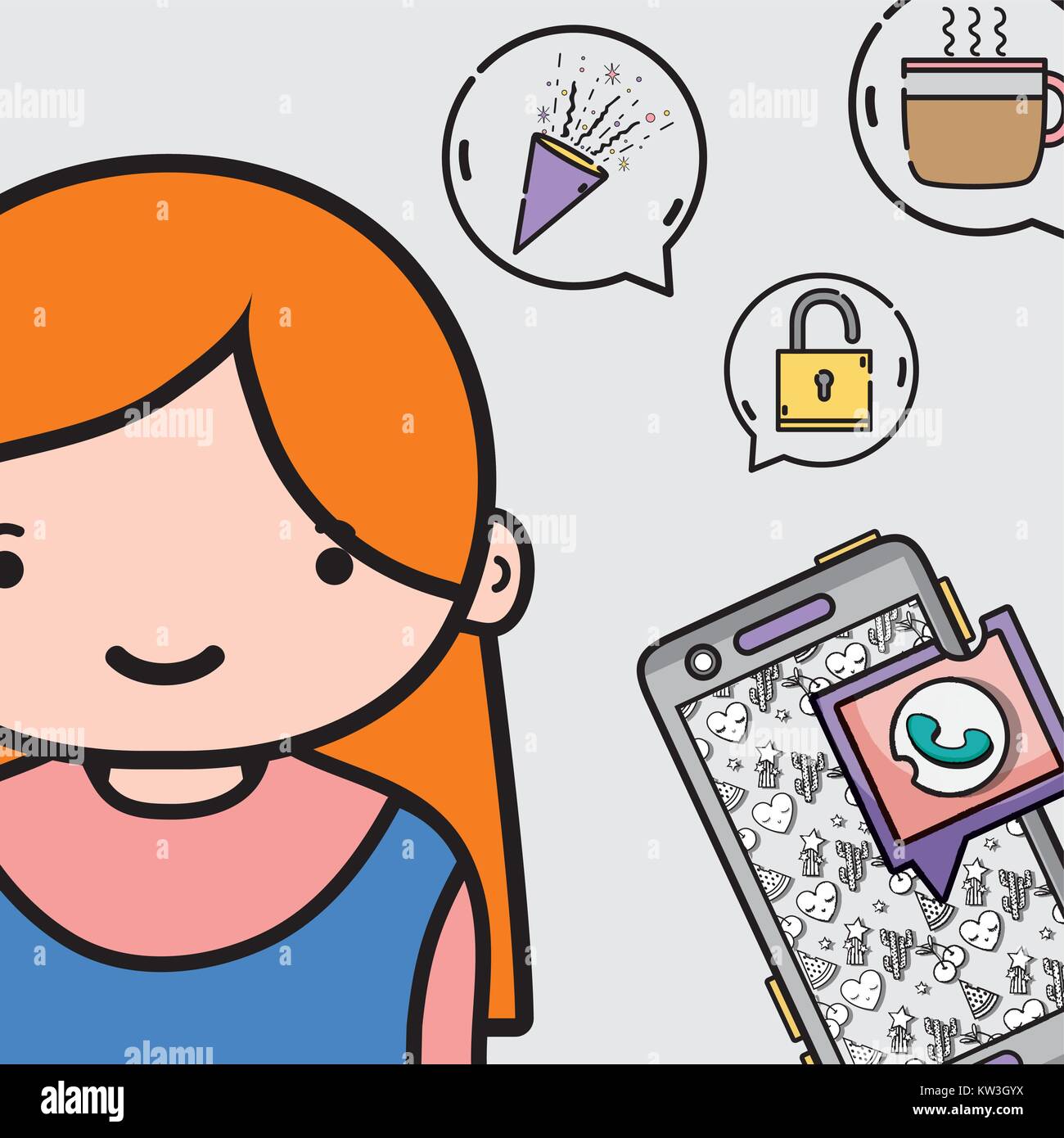 girl with smartphone whatsapp chat message vector illustration Stock ...