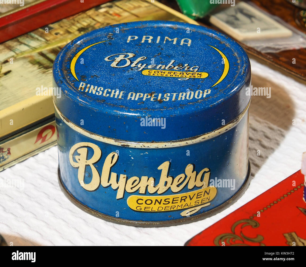 A vintage can of Blijenberg appelstroop, a Dutch apple syrup, known for ...