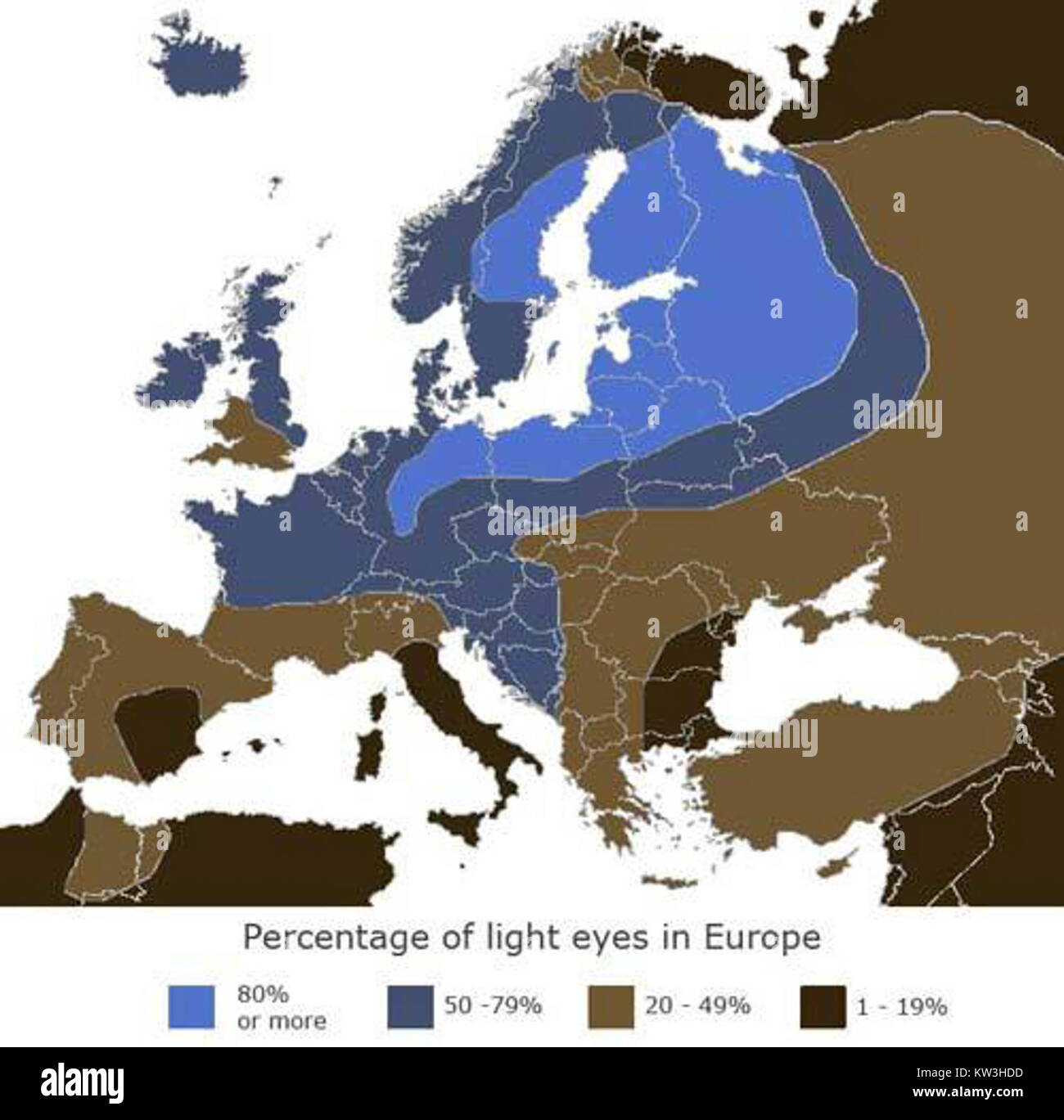A map highlighting regions or features associated with blue eyes ...