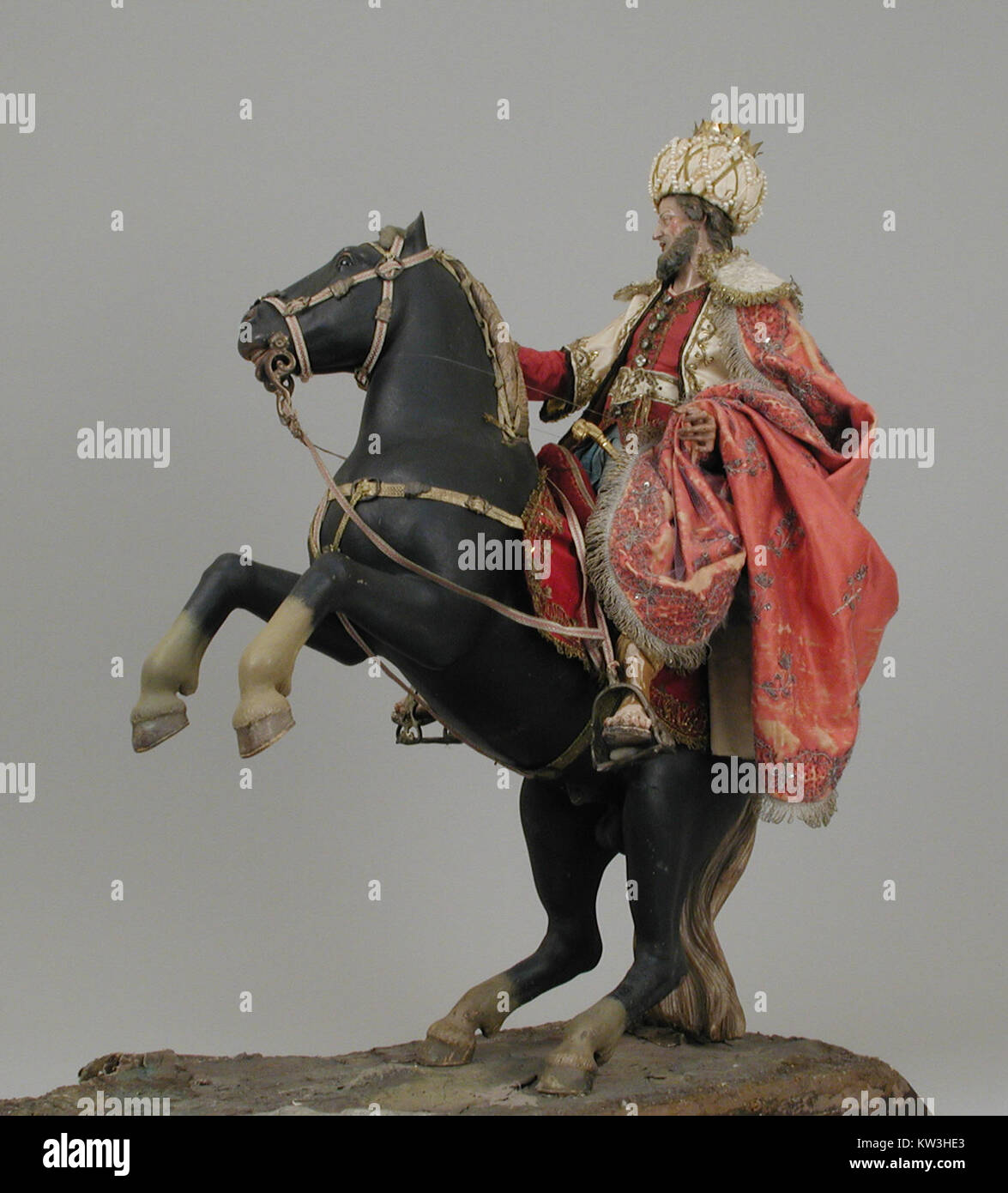 This image shows a detailed depiction of a black horse, known for its ...