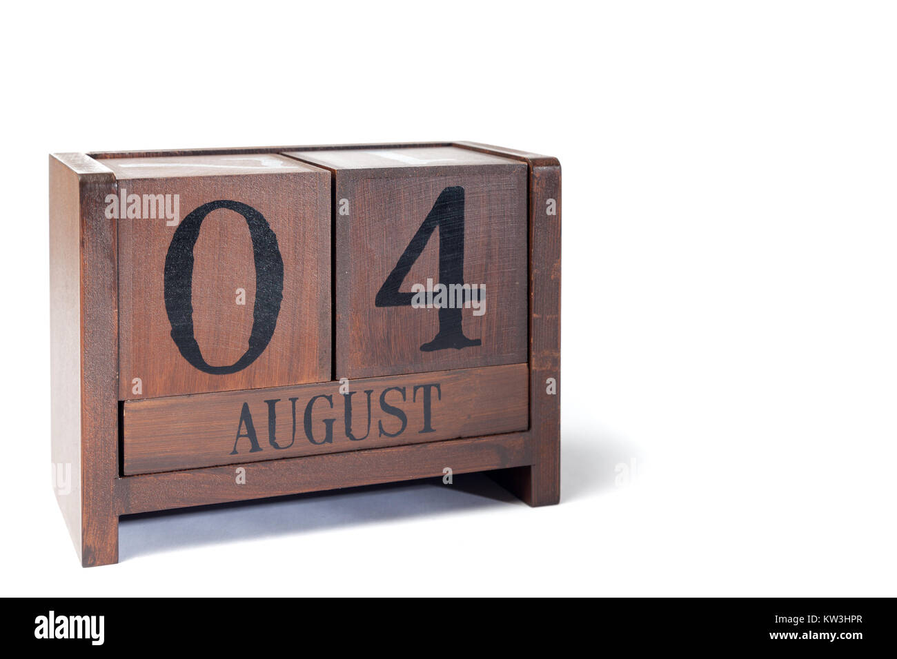 Wooden Perpetual Calendar set to August 4th Stock Photo - Alamy
