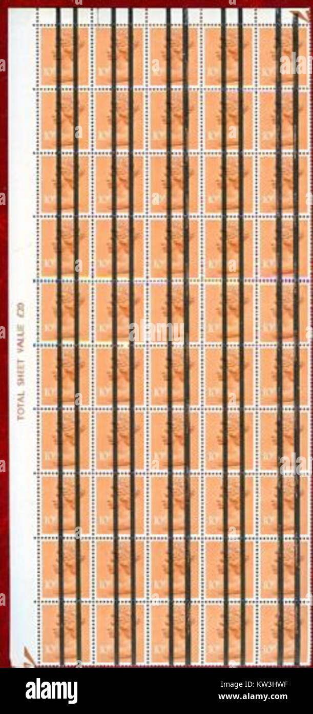 Part sheet of 10p British stamps cancelled for training purposes Stock ...