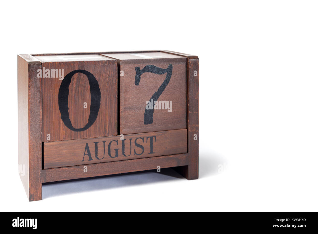 Wooden Perpetual Calendar set to August 7th Stock Photo - Alamy