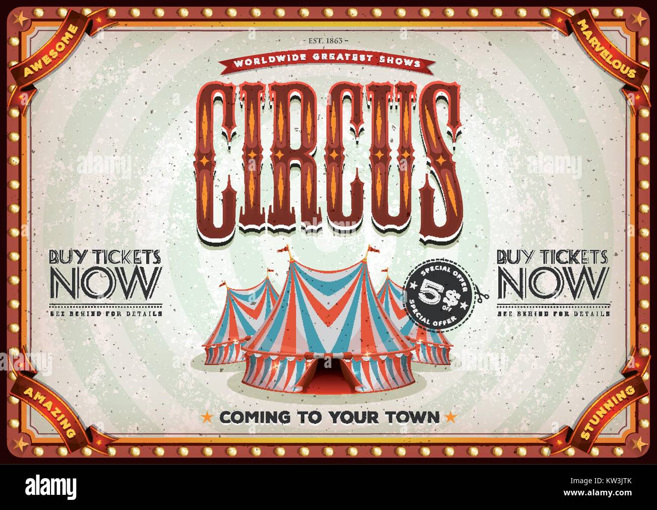 Illustration of a retro and vintage circus poster background, with red ...