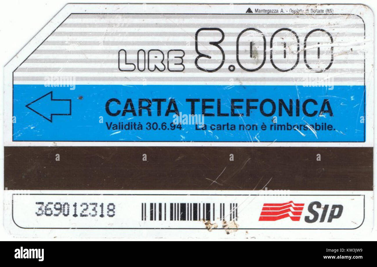 The Italian telephone card, or *Scheda telefonica italiana*, was ...