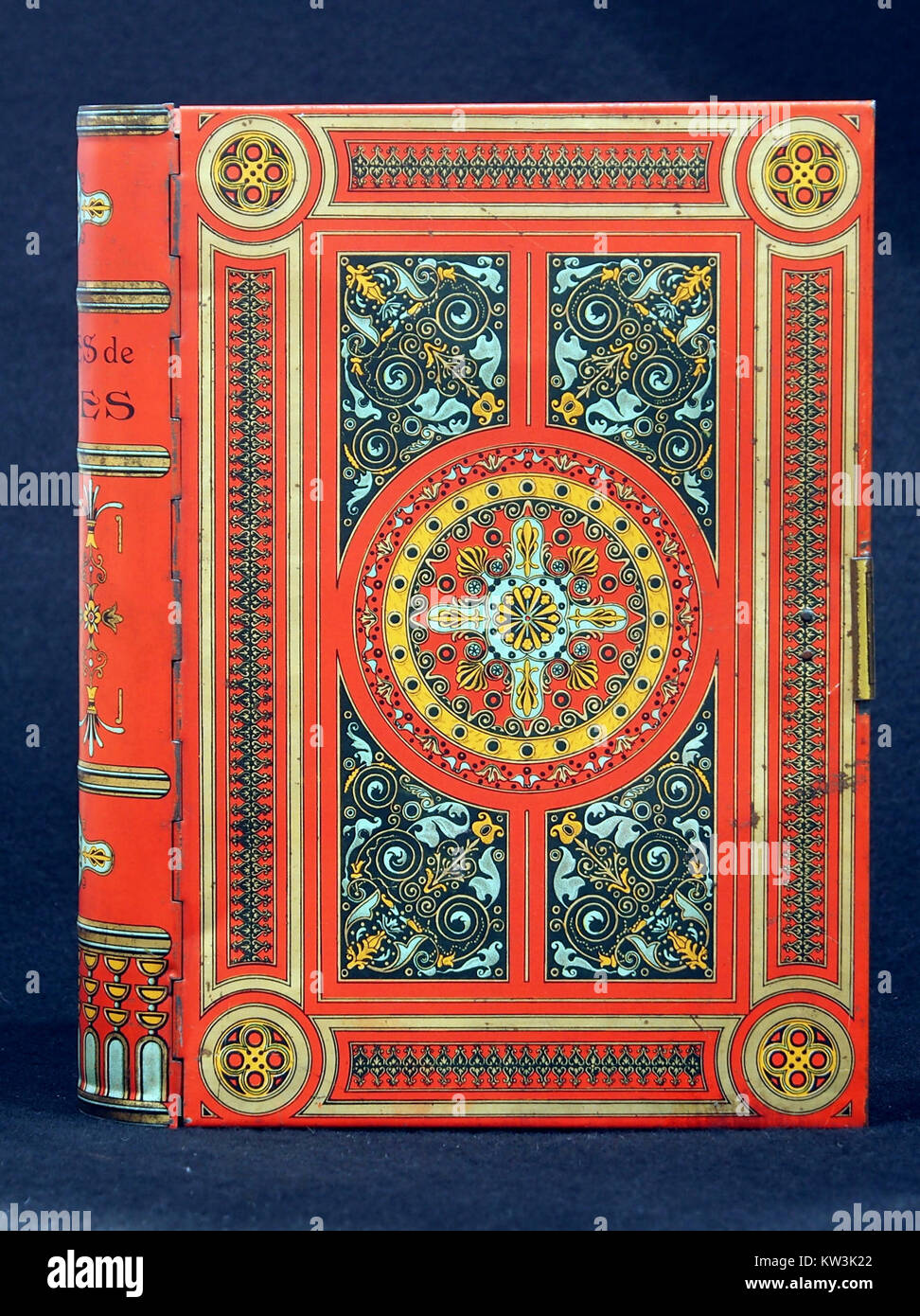 A circa 1920 biscuit tin shaped like a book, produced by Victoria ...