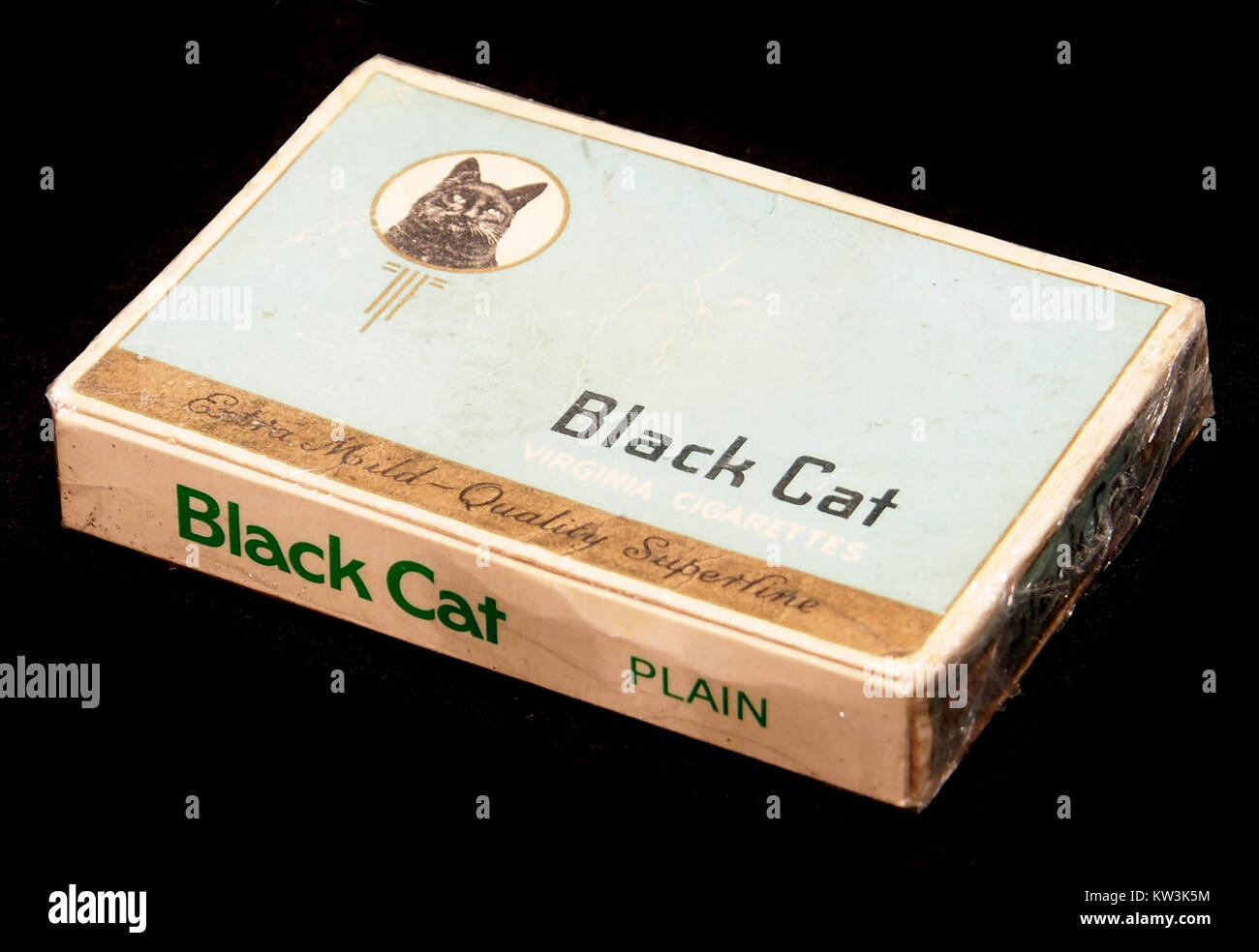 The *Black Cat Extra Mild* cigarette pack, shown in this image, was a ...
