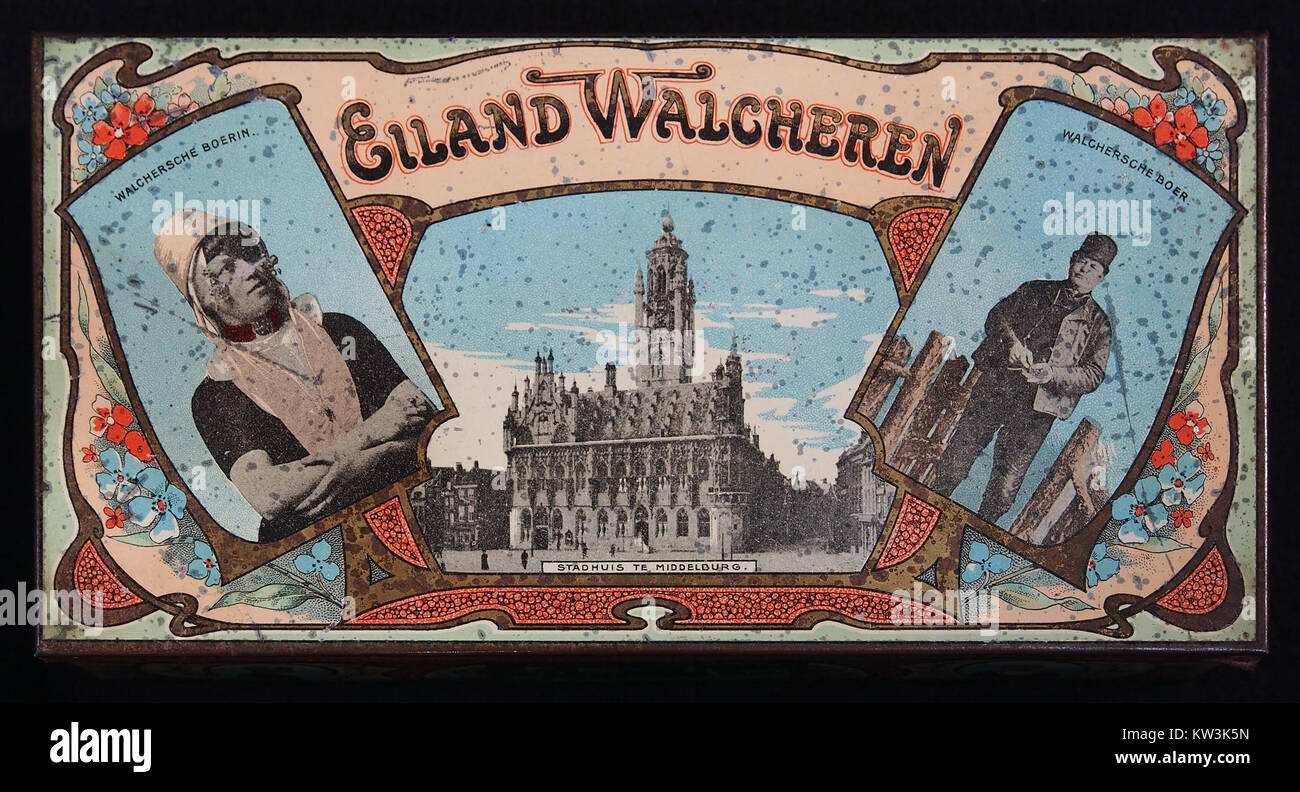 This image shows a tin container used for packaging 50 cigars, dating ...