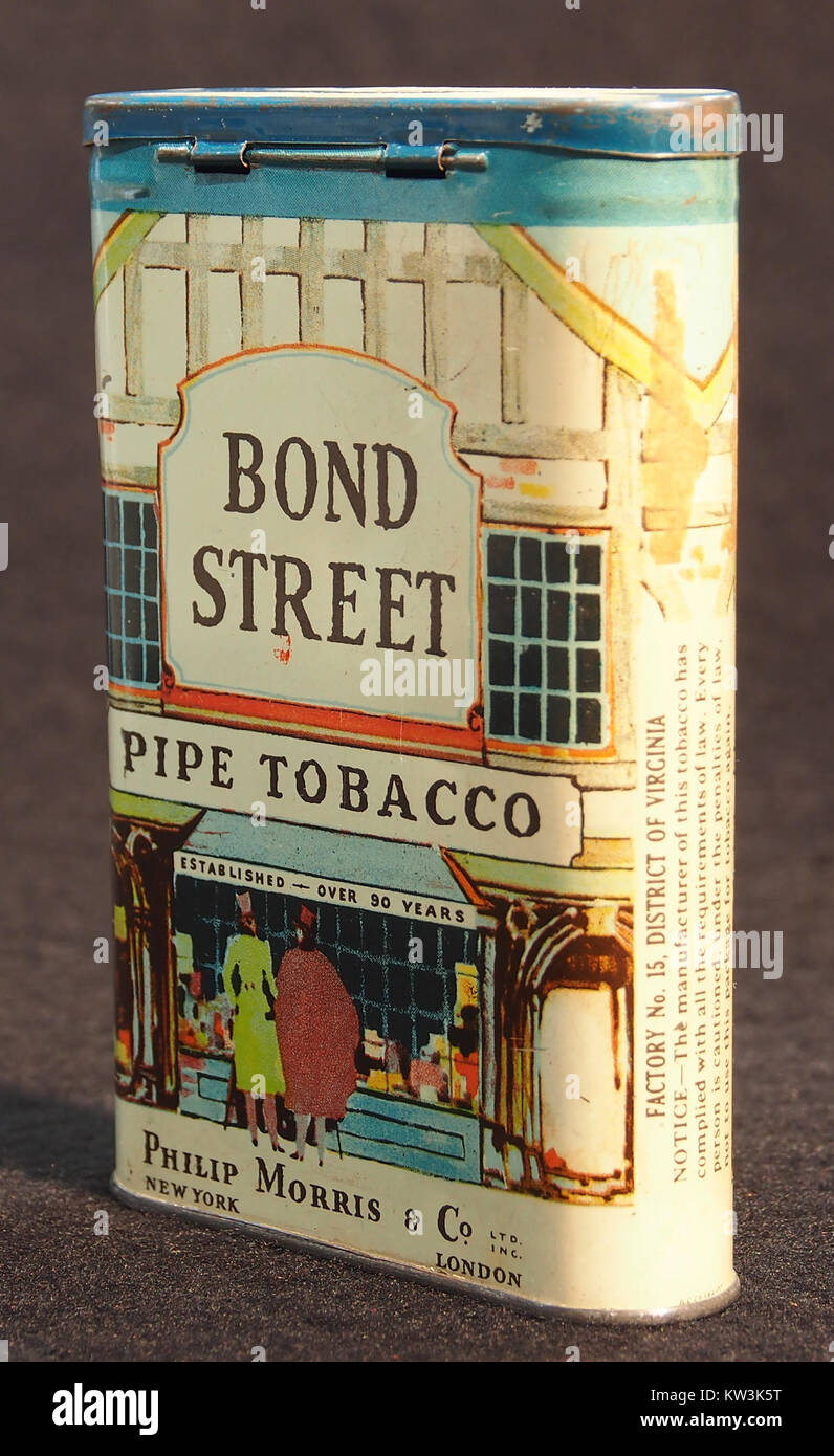 This image shows a vintage tin of Bond Street Pipe Tobacco ...