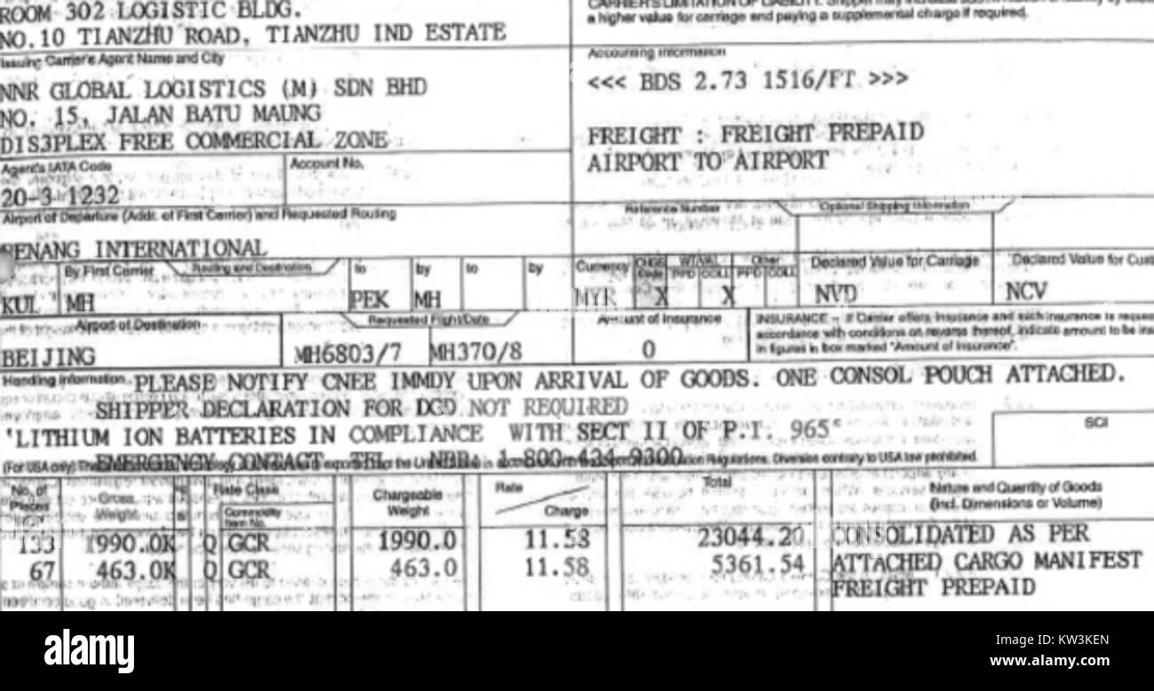 The MH370 loadsheet is a document detailing the weight distribution and ...