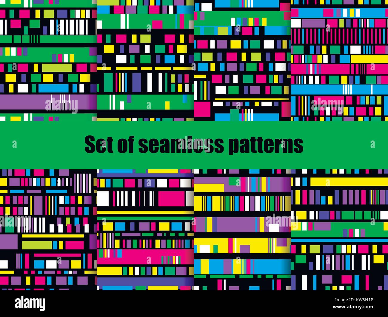 Glitch seamless patterns. Signal error, pixel mosaic. Computer screen ...