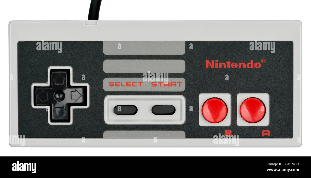The NES controller, flat model, is an iconic video game accessory from ...