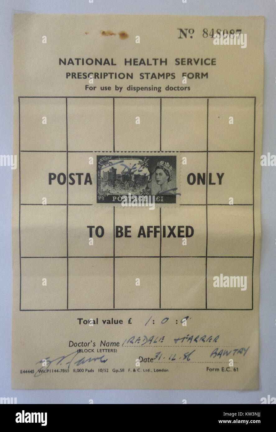 This image features a National Health Service prescription stamps form ...