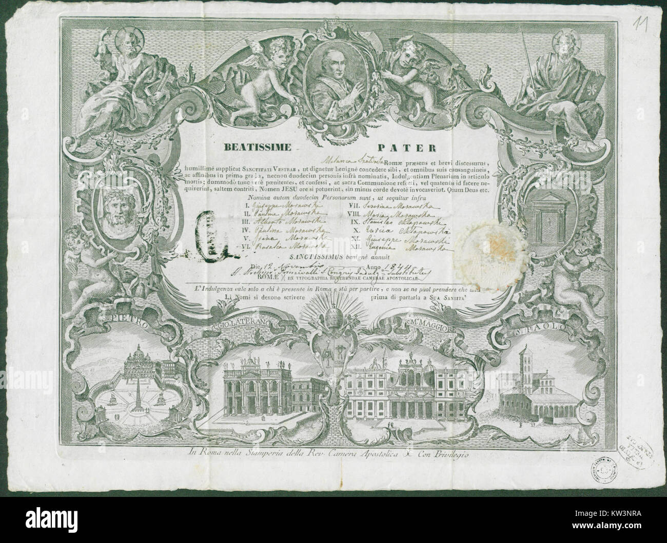 A letter from Pope Gregory XVI granting a blessing to the Morawski ...