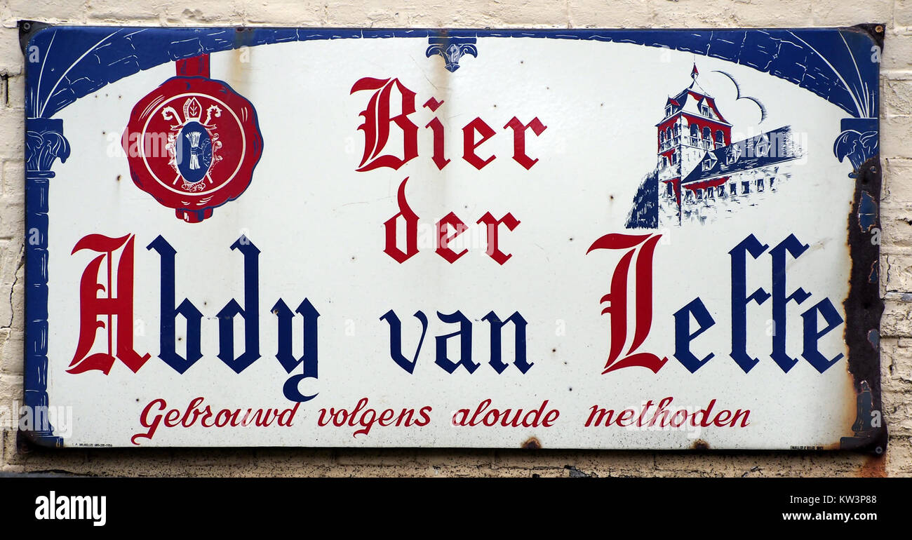 This is an enamel advertising sign for 'Bier der Abdy van Leffe ...