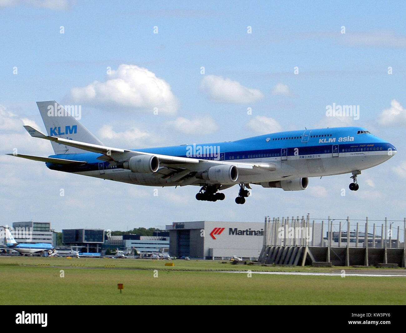 A Boeing 747 aircraft operated by KLM Asia prepares for landing ...