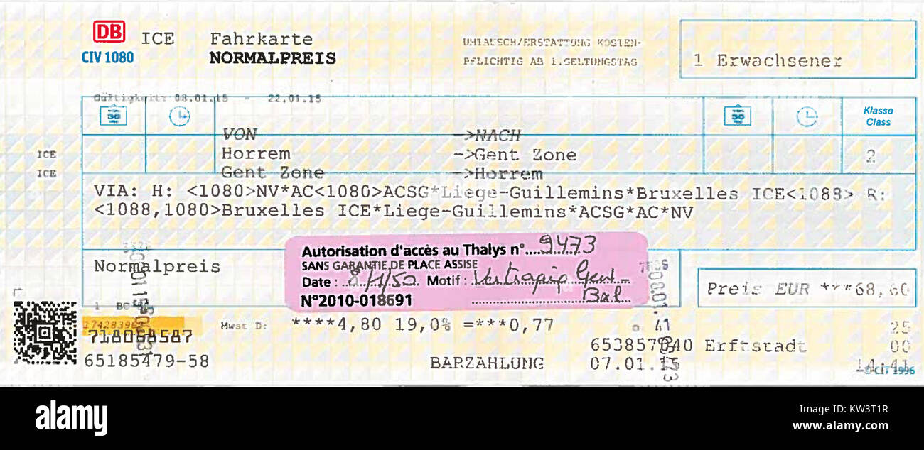 An image of an ICE (InterCity Express) train ticket with authorization ...