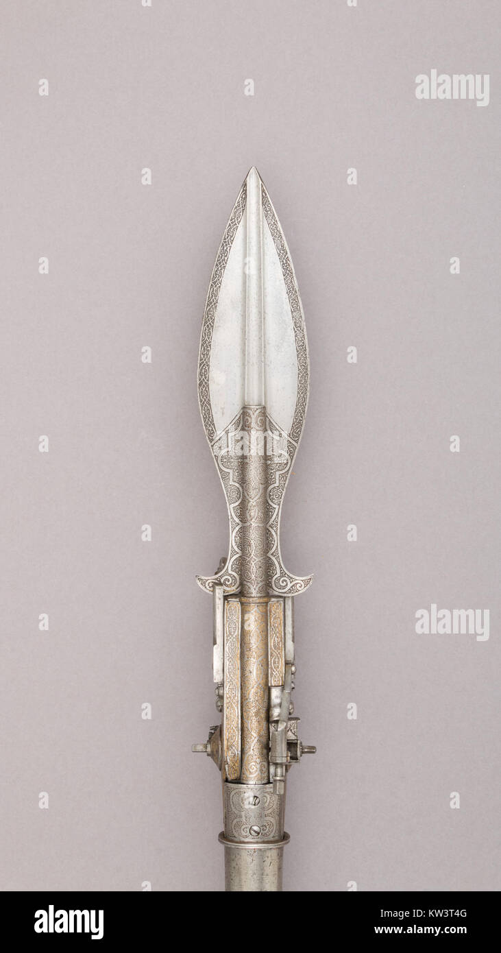This historical weapon set includes a boar spear and a double-barrel ...