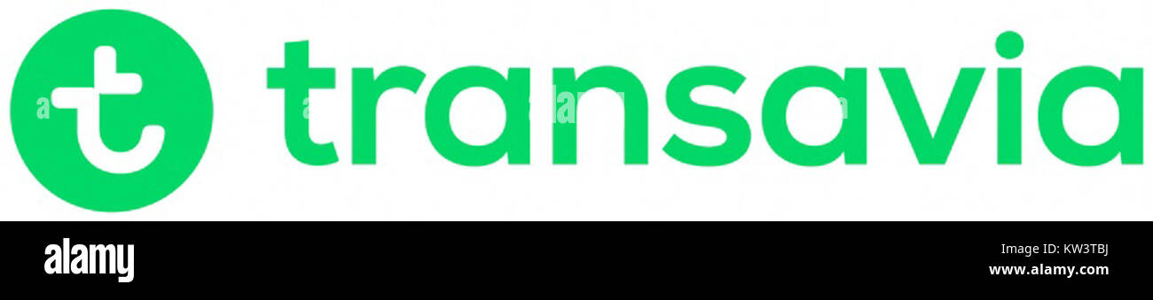 The logo of Transavia, a low-cost airline, prominently displayed as ...