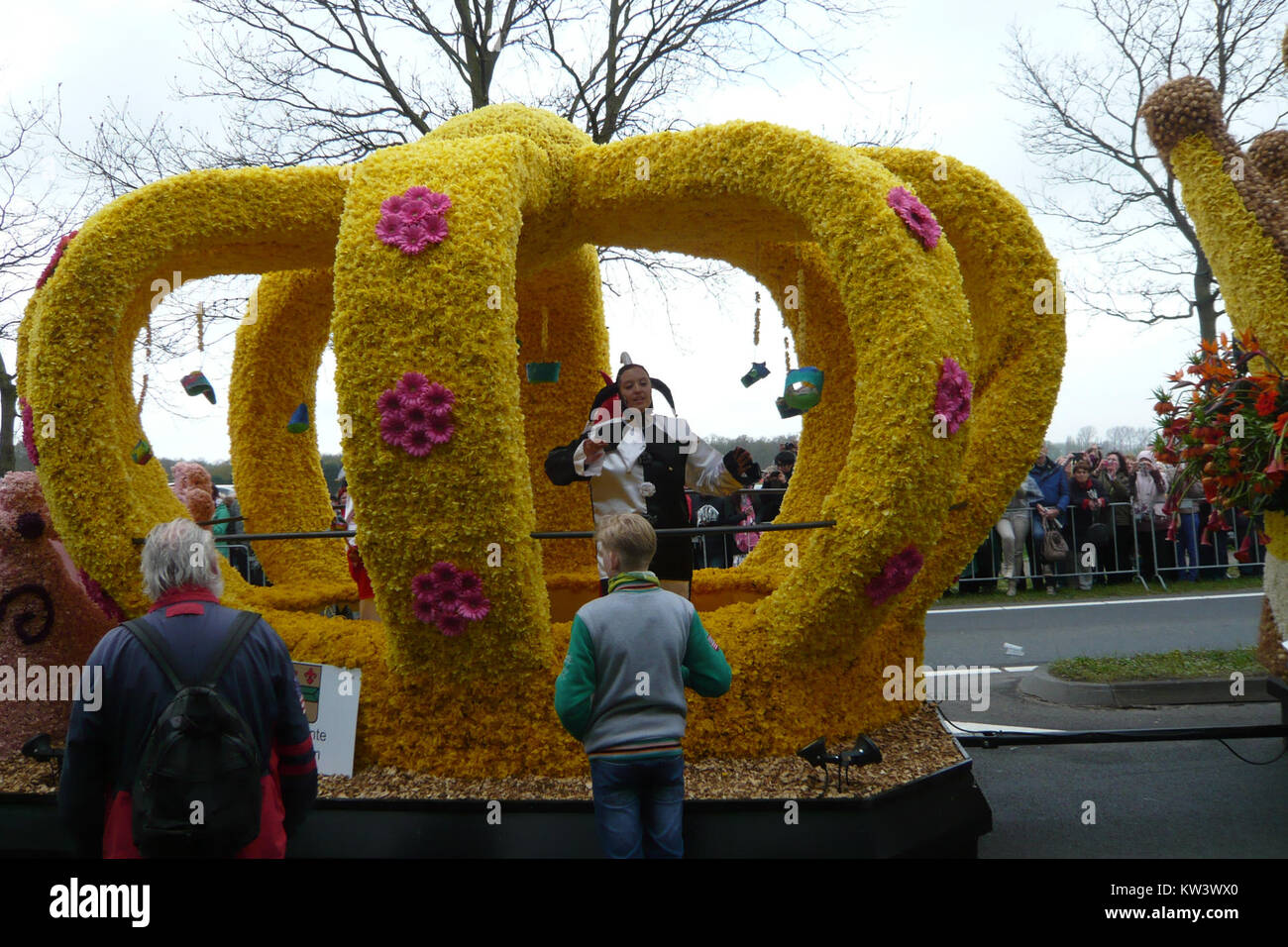 This image shows the Bloemencorso, a flower parade held annually in ...