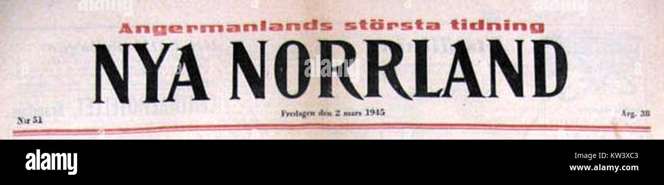 The March 2, 1945 edition of 'Nya Norrland,' a Swedish newspaper ...