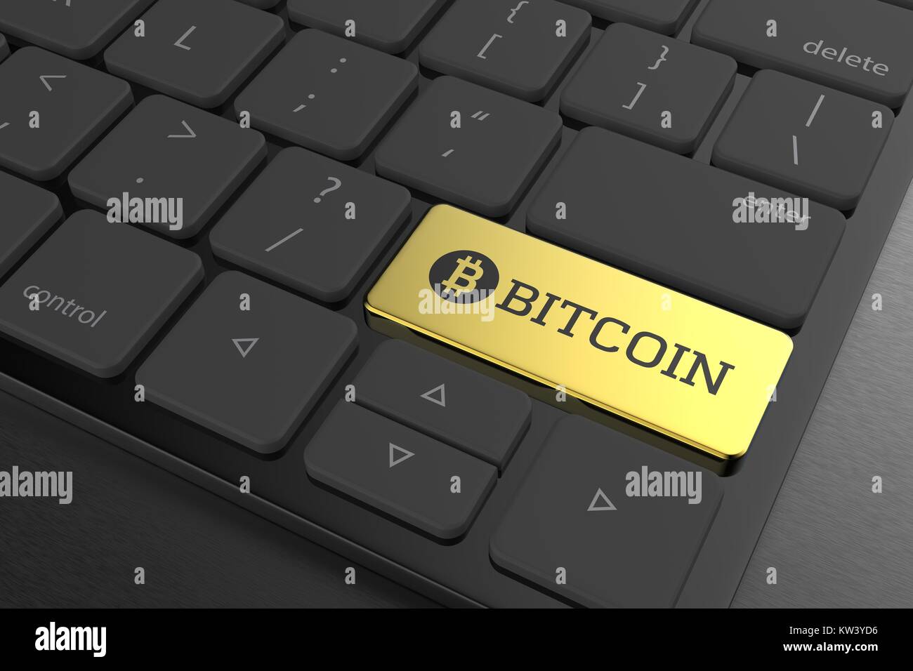 Gold bitcoin button on modern keyboard. 3D illustrating Stock Photo - Alamy