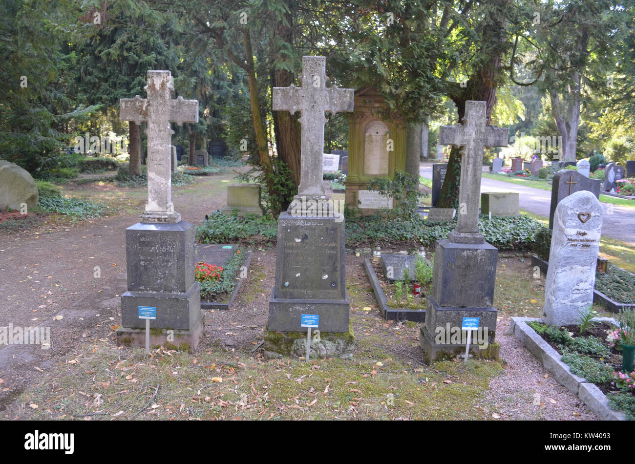 A grave at the Neuer Friedhof in Bockenheim, Germany, marked with a ...