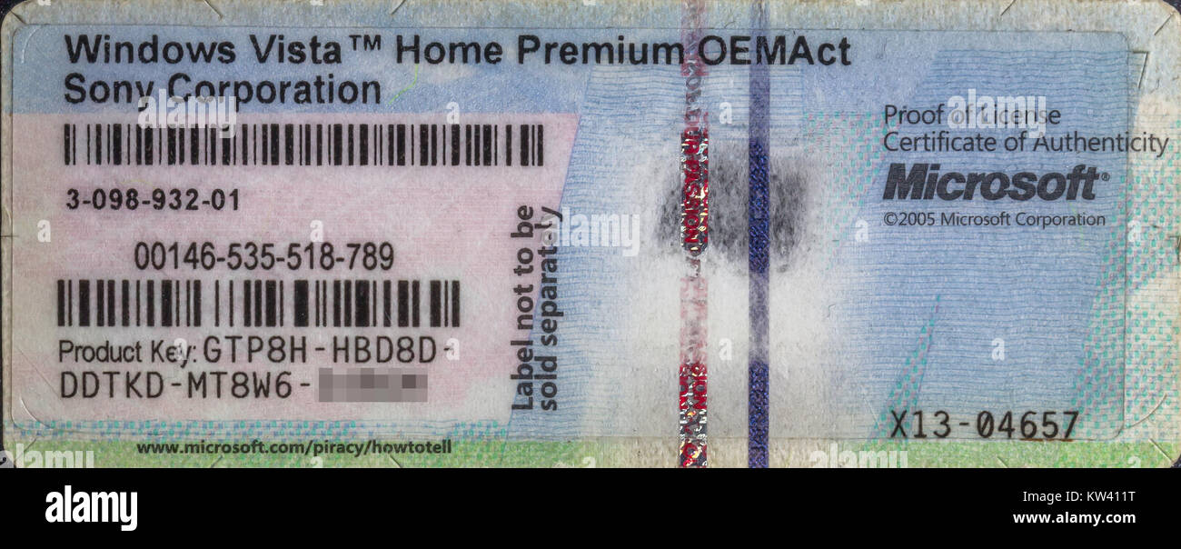 The Proof of License Certificate of Authenticity (COA) for Windows ...