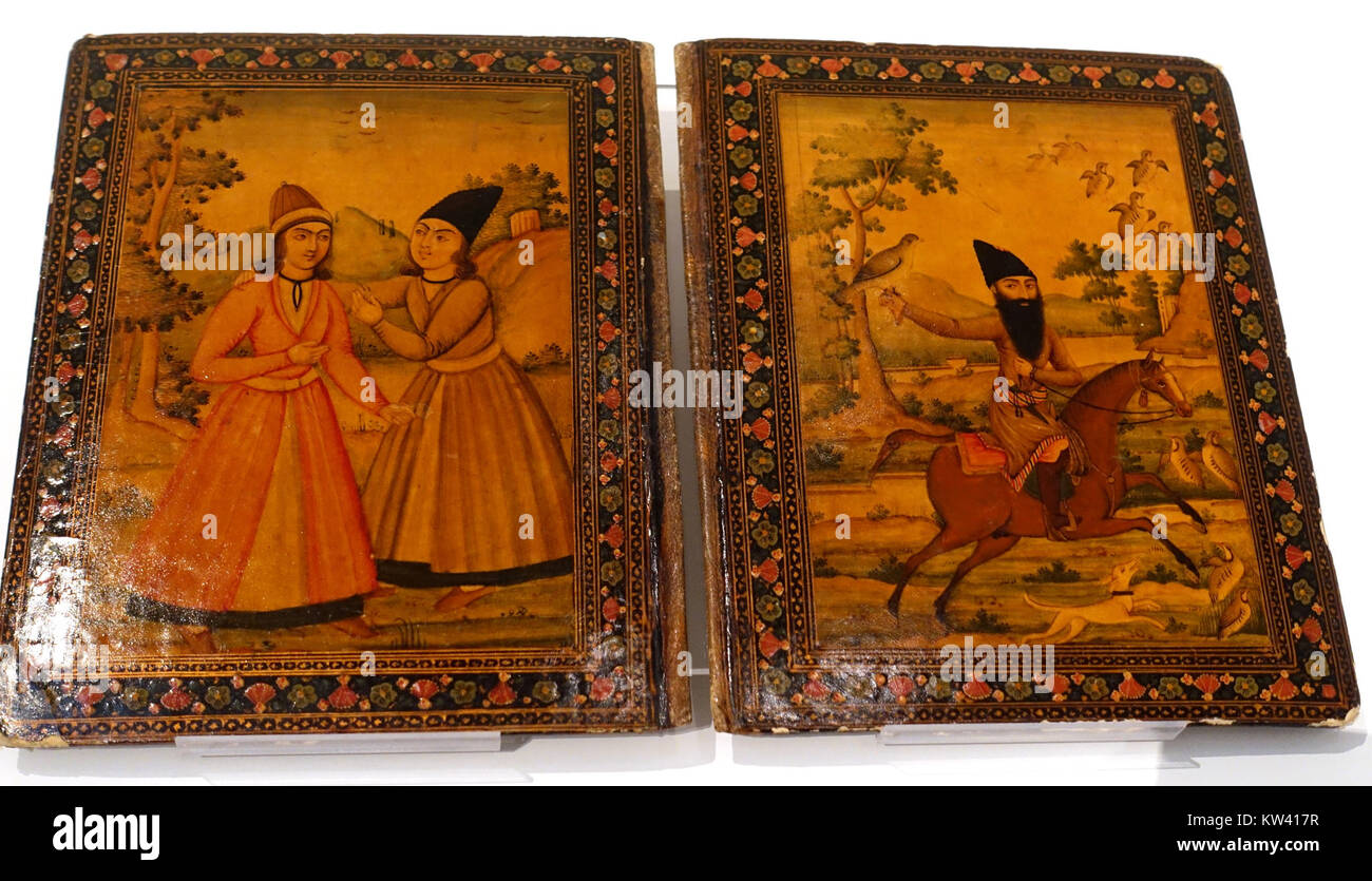 This 19th-century Iranian book binding, made of papier-mÃ¢chÃ©, oil ...