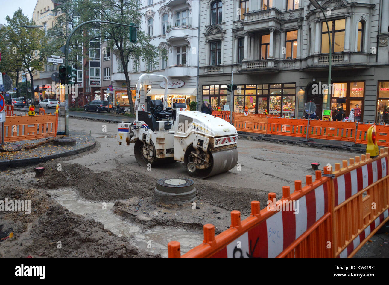 The Bomag BW 135 is a road roller, seen here in use on Albrechtstrasse ...