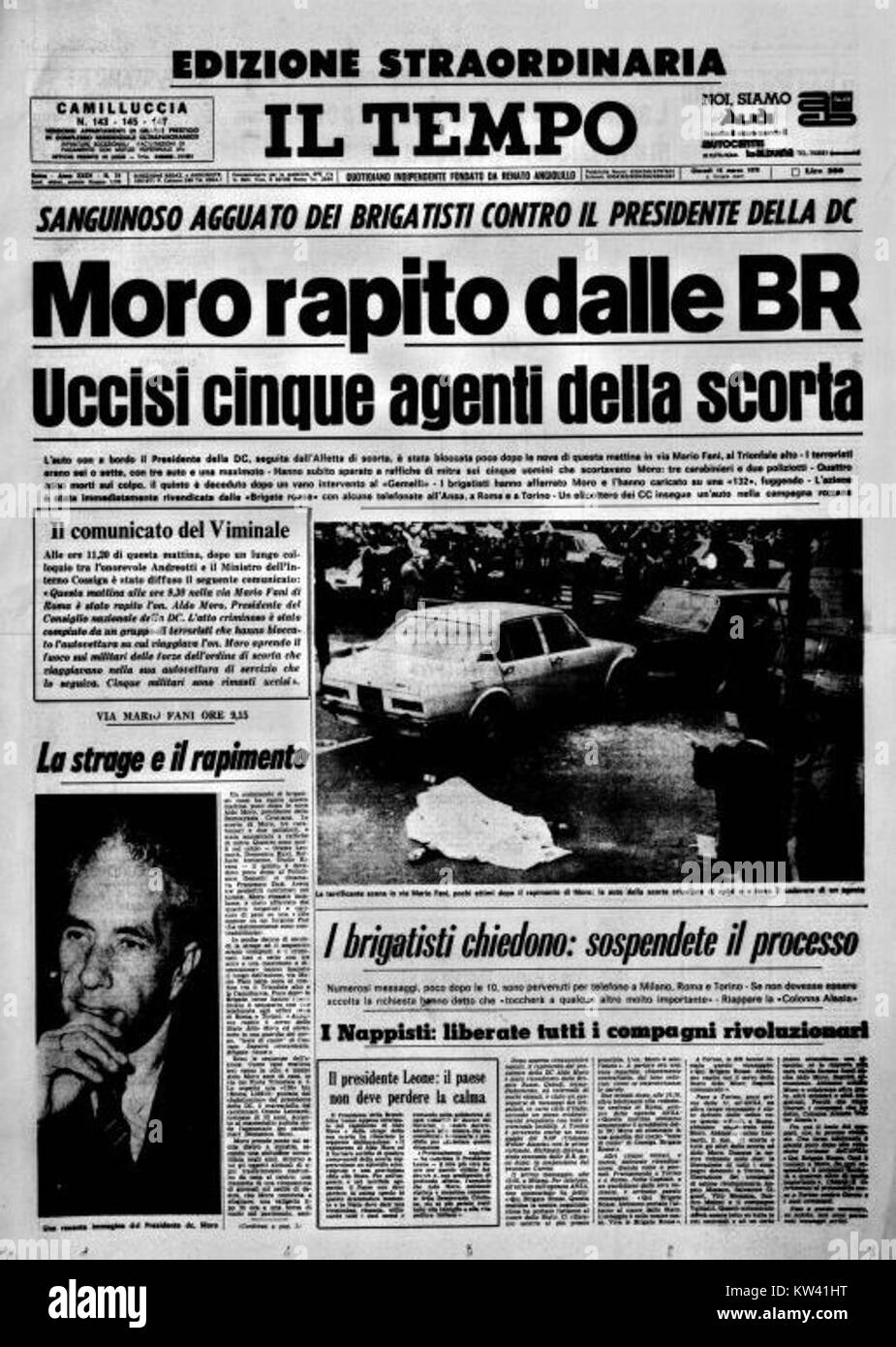 An extraordinary edition of the Italian newspaper 'Il Tempo,' published ...