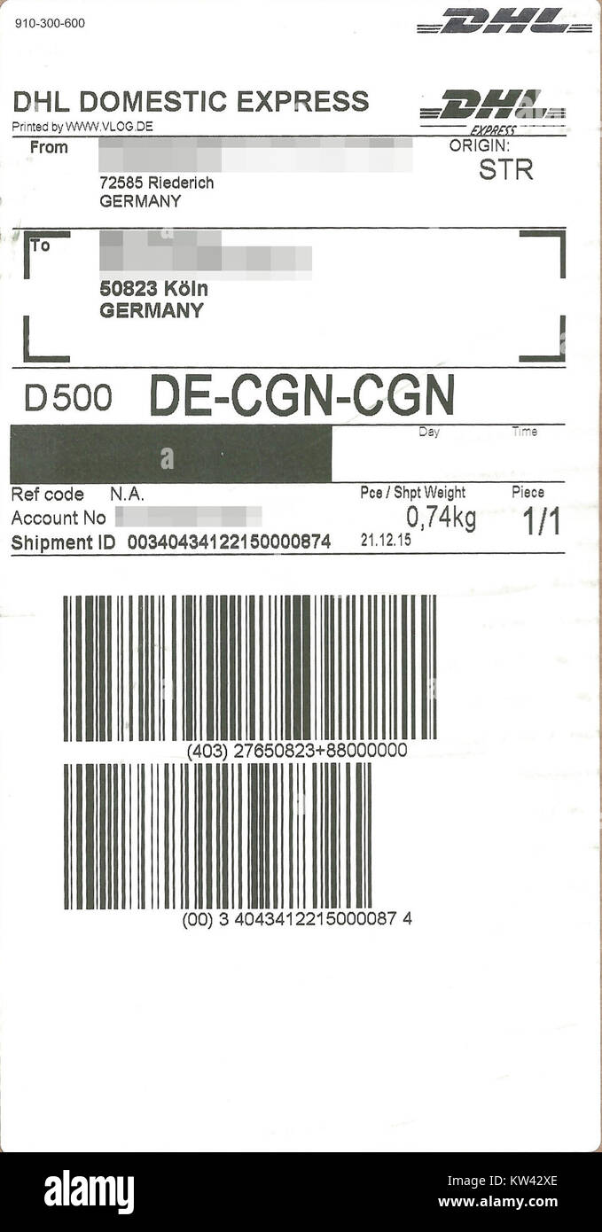 The DHL Domestic Express package label from 2015 represents the modern ...