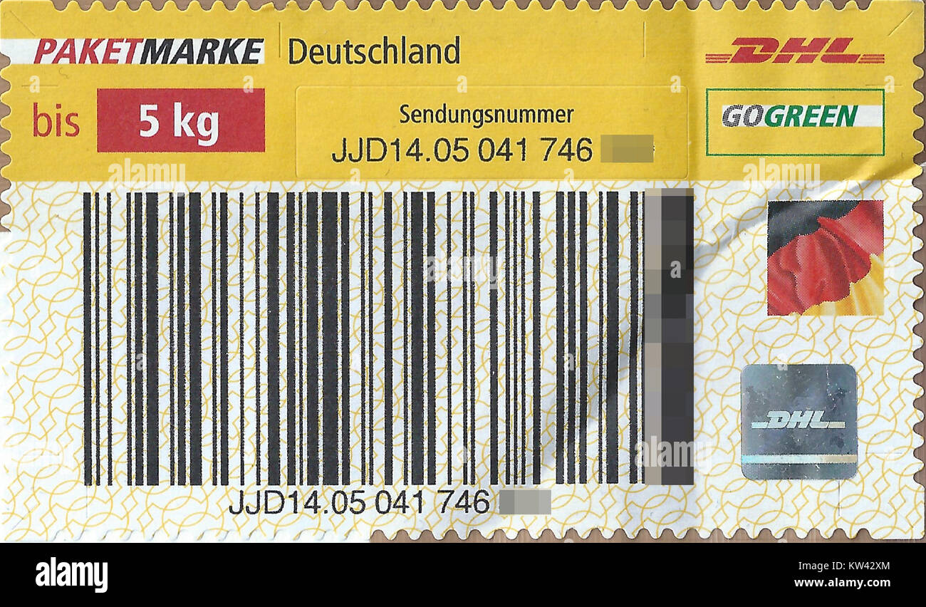 A 5 kg shipping label for parcels within Germany using DHL. The label ...